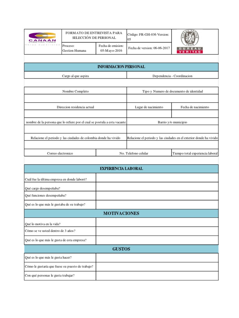 Formato de Entrevista de Seleccion | Gestión de recursos humanos | Business