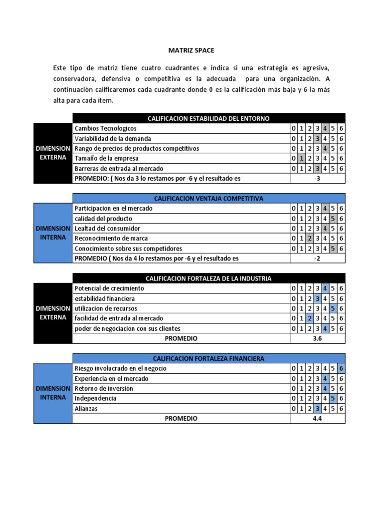 Matriz Space EJEMPLO | Ventaja competitiva | Mercado (economía)