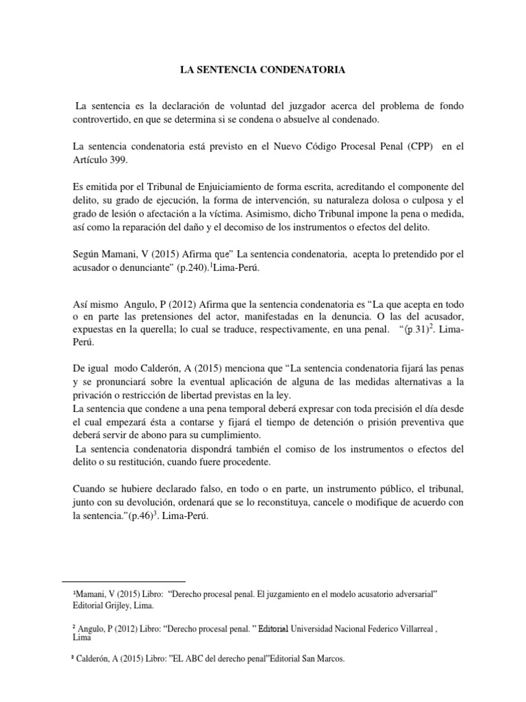 Sentencia Condenatoria en el CPP | PDF | Procedimiento Criminal | Derecho penal