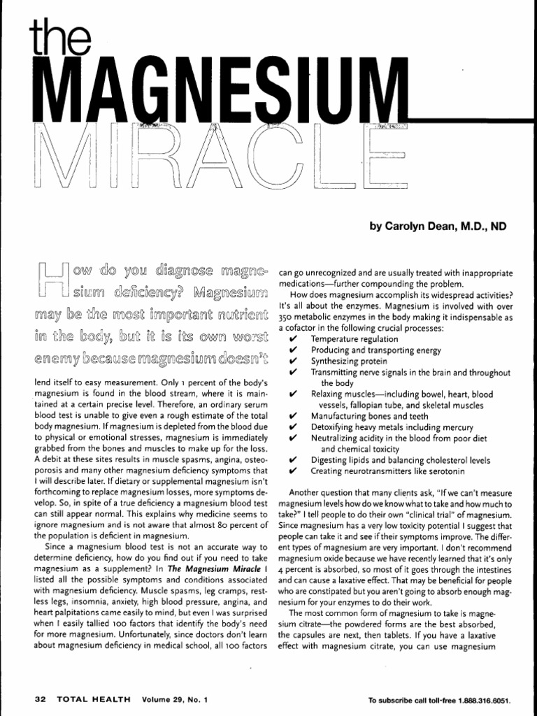The Magnesium Miracle PDF | Download Free PDF | Magnesium | Constipation