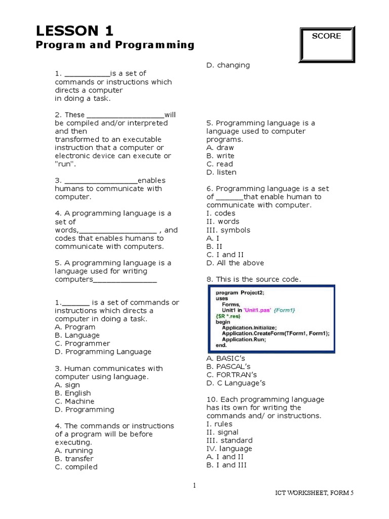 CD Ict Worksheet La5 Form 5 | PDF | Computer Programming | Programming Language