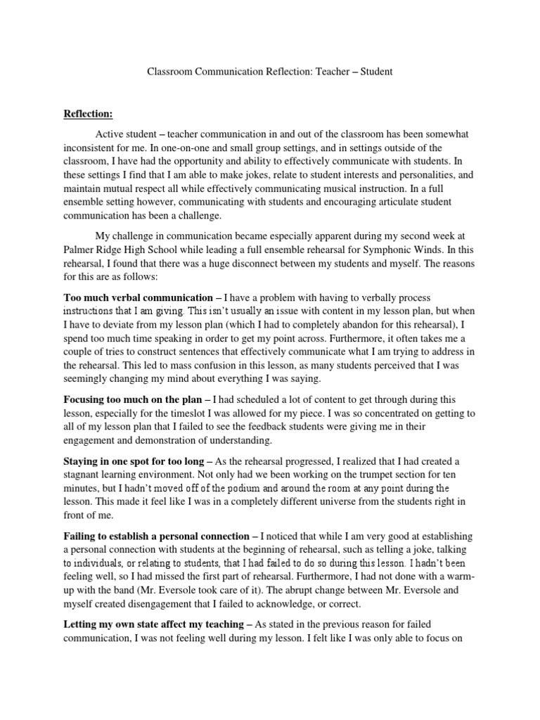 Classroom Communication Reflection | PDF | Lesson Plan | Communication