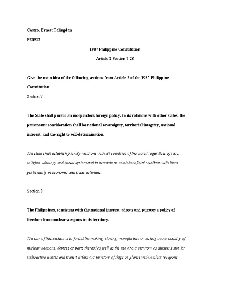 Article 2 Section 7: Foreign Policy Explained | PDF | Family ...