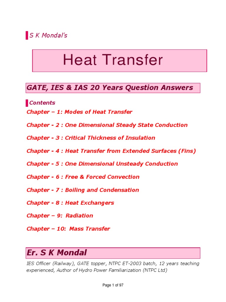 Heat Transfer IES GATE IAS 20 Years Question and Answers by S K Mondal ...