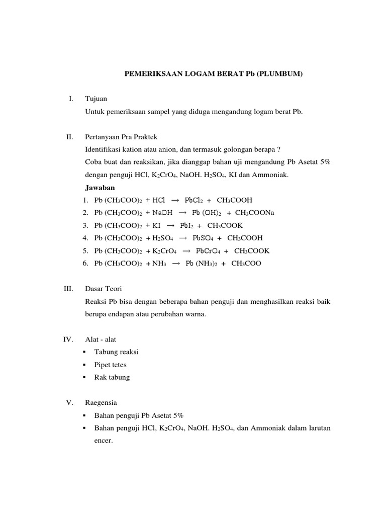 Pemeriksaan Logam Berat Pb Asetat | PDF