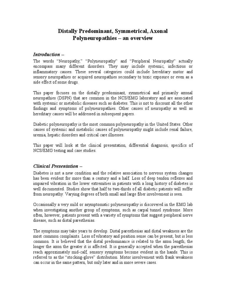 Distally Predominant, Symmetrical, Axonal Polyneuropathies - An ...