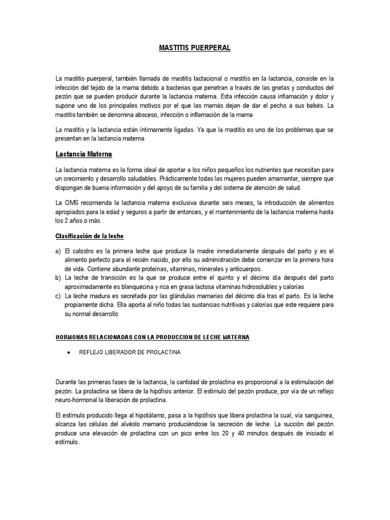 Mastitis Puerperal | PDF | Pecho | Amamantamiento