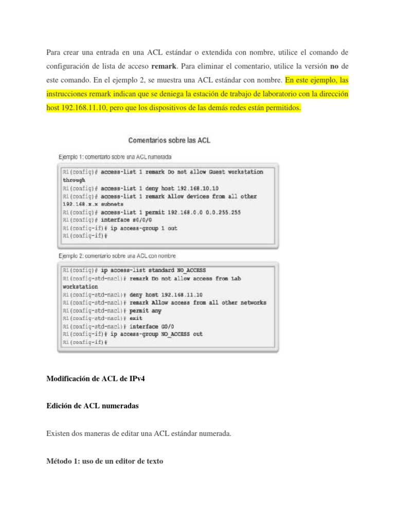 Para Crear Una Entrada en Una ACL Estándar o Extendida Con Nombre | PDF | Enrutador (Computación ...