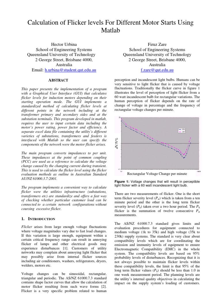 Calculation of Flicker Levels For Different Motor Starts Using Matlab ...