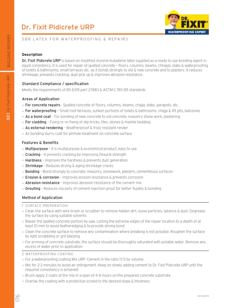 301 Dr. Fixit Pidicrete URP | PDF | Mortar (Masonry) | Concrete