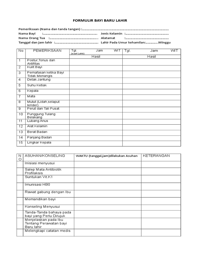 Formulir Bayi Baru Lahir | PDF