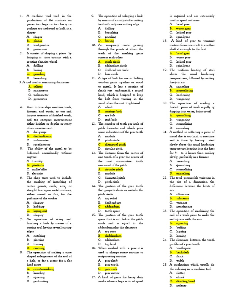 q01 Answer Key | PDF | Annealing (Metallurgy) | Gear