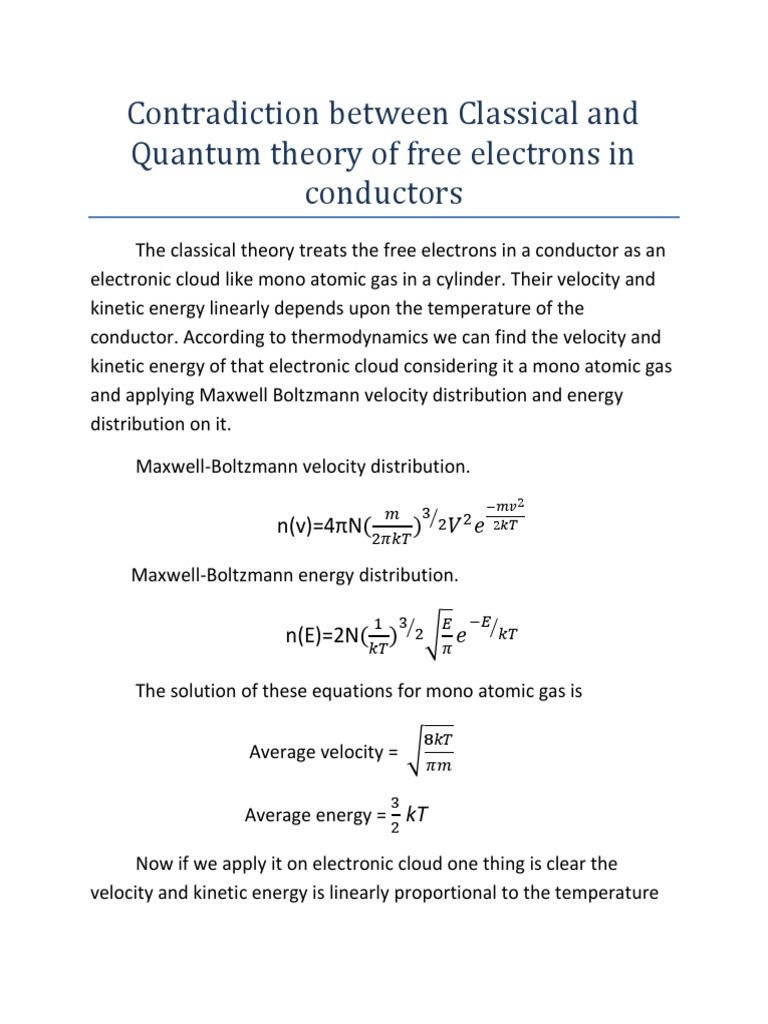 Contradiction Between Classical and Quantum Theory of Free Electrons in ...