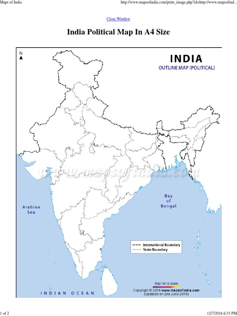 India Political Map A4 Size Print | PDF