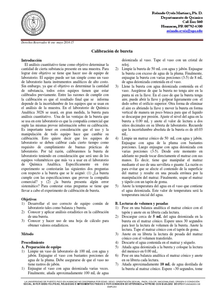 Calibración de Bureta en Química Analítica | PDF | Calibración ...