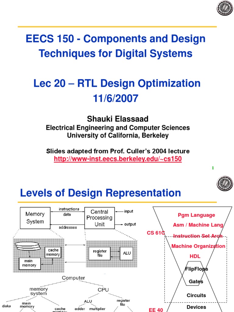 Lec20 RTL Design | PDF | Digital Electronics | Computer Architecture