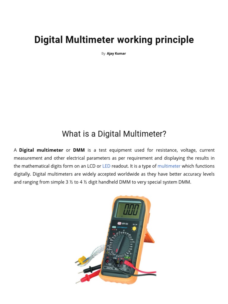 Digital Multimeter Working Principle | PDF | Analog To Digital ...