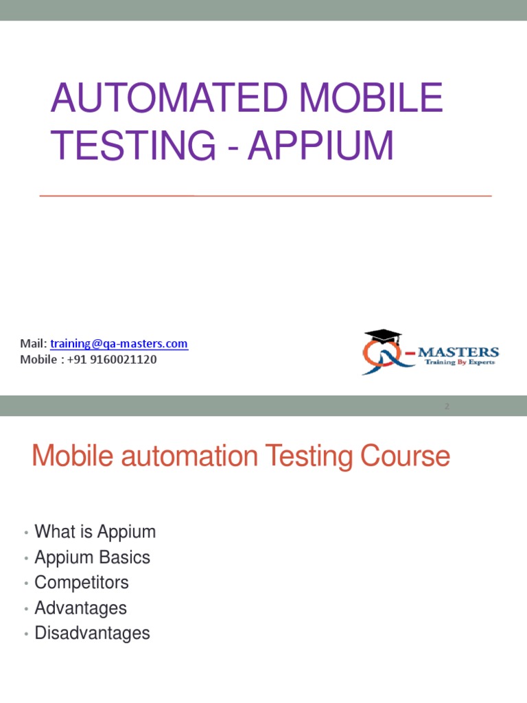 Automated Mobile Testing Appium Appium Selenium Training Pdf Android Operating System