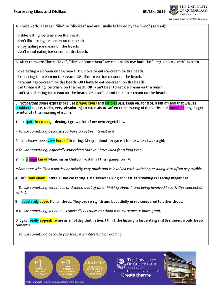 A Guide to Expressing Likes and Dislikes in English | PDF