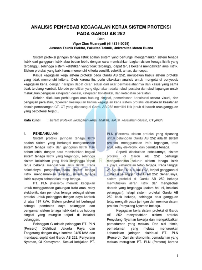 Analisis Penyebab Kegagalan Sistem Proteksi Gardu AB 252 | PDF