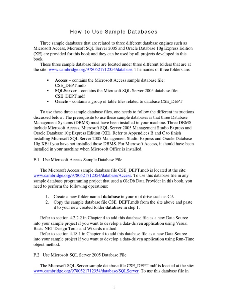 How to Connect to and Use Three Sample Databases in Different Database ...