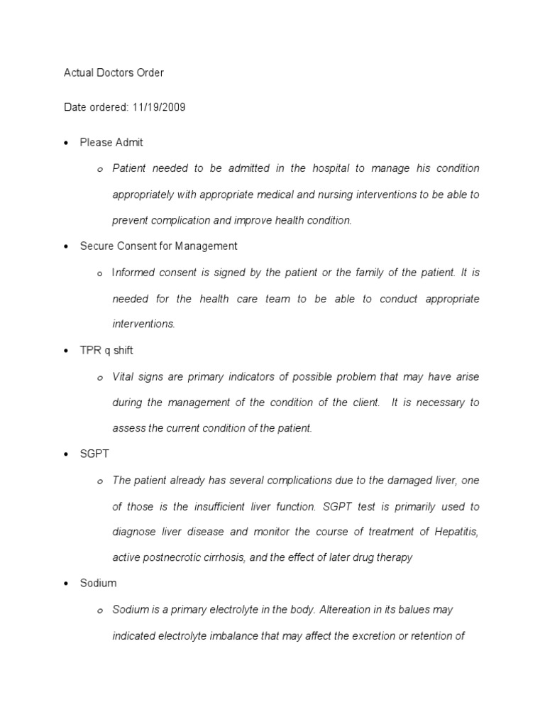 Doctor Order | PDF | Cirrhosis | Liver