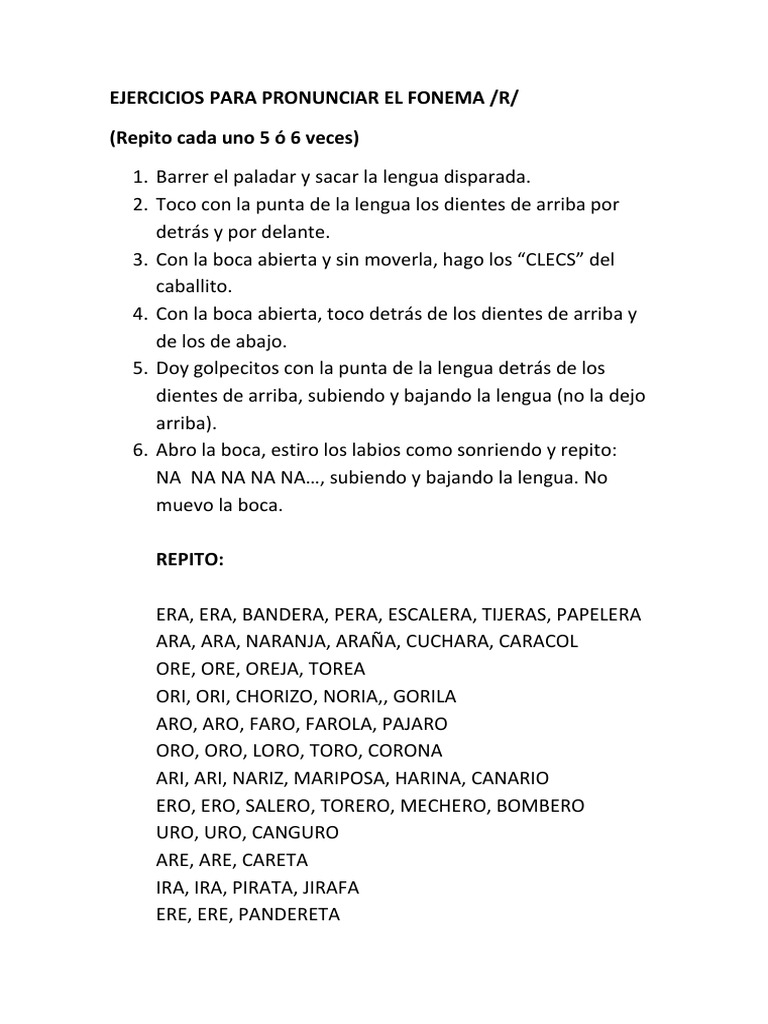 Ejercicios para Pronunciar El Fonema R | PDF