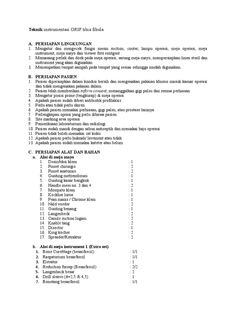 ORIF Tibia Fibula: Persiapan dan Teknik Instrumen untuk Rekonstruksi ...