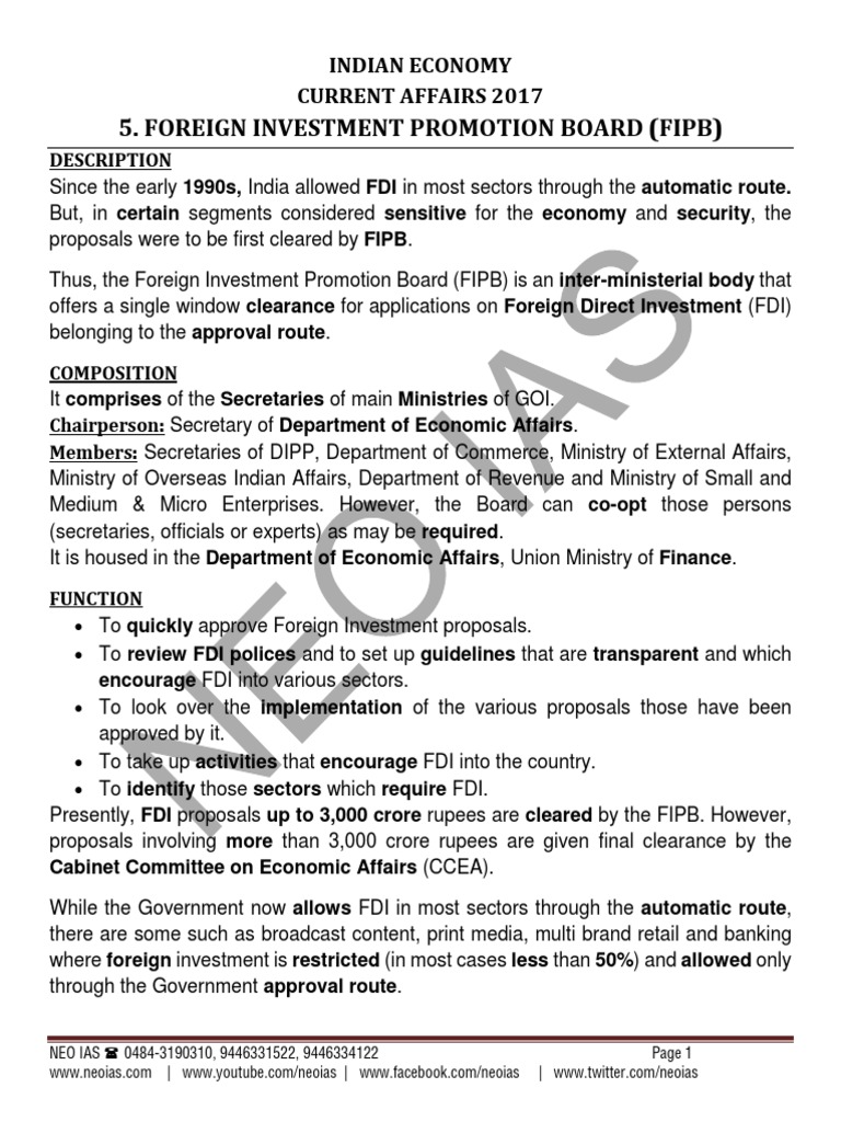 Foreign Investment Promotion Board (FIPB) | PDF | Foreign Direct ...