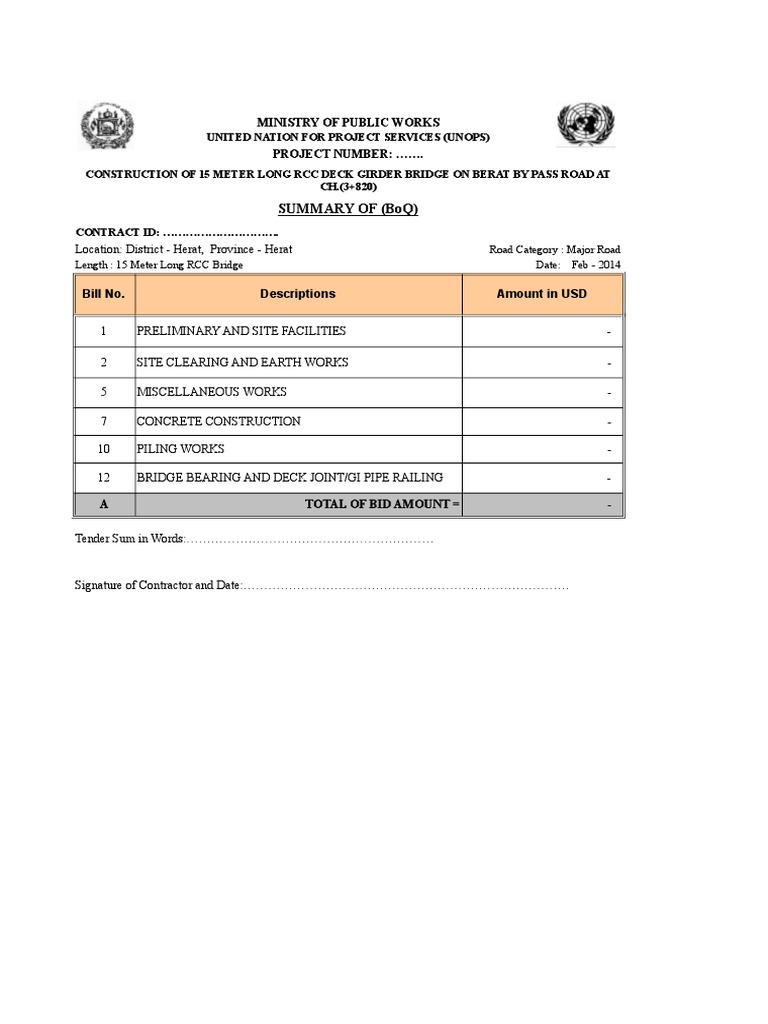15m Bridge BoQ | PDF | Precast Concrete | Deep Foundation