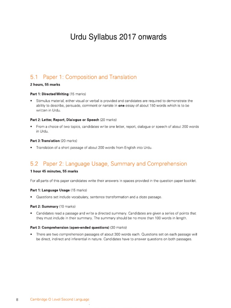 Edited Olevel Urdu Sylabbus Pdf