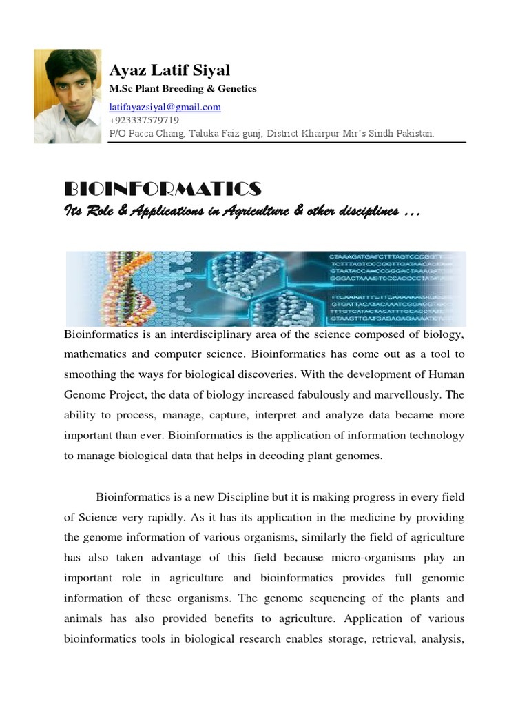 Bioinformatics Its Role, Applications in Agriculture & Other ...