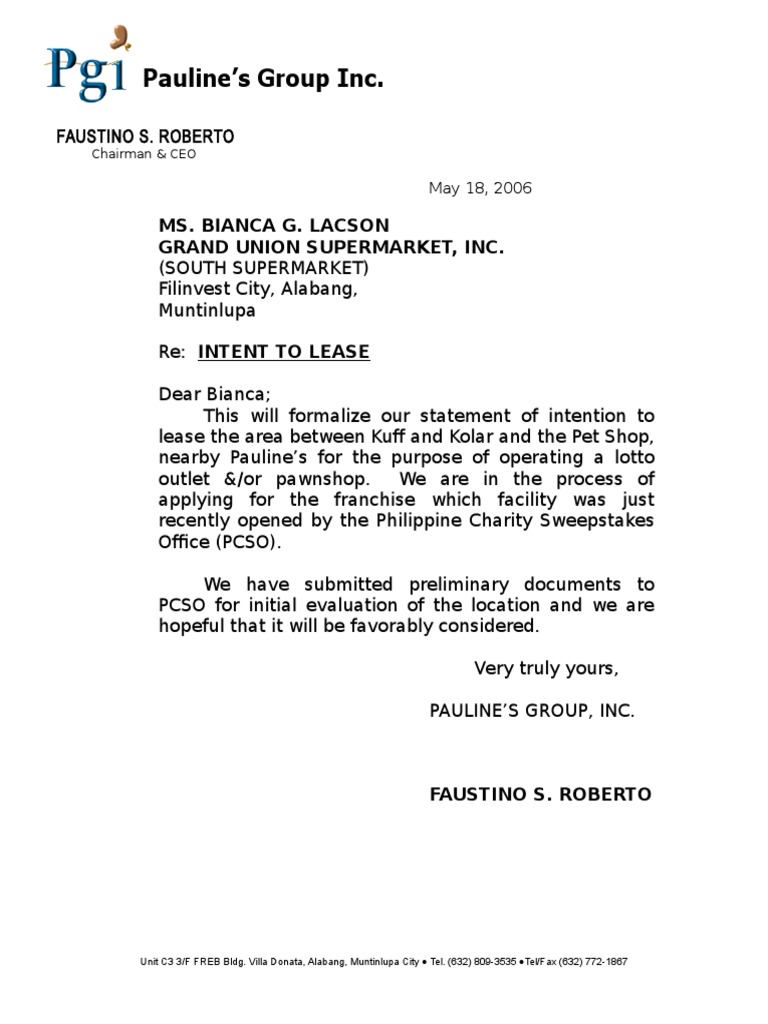 LOTTO LETTER OF INTENT.doc | Economy Of The Philippines | Philippines
