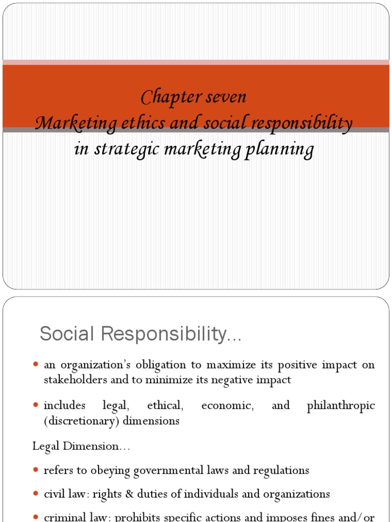 Chapter Seven Marketing Ethics and Social Responsibility in Strategic ...