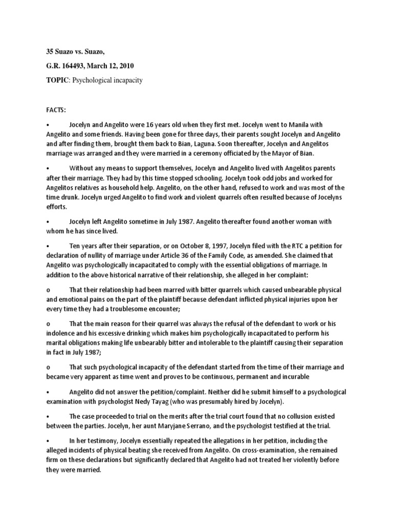 Insufficient Evidence to Establish Psychological Incapacity | PDF ...