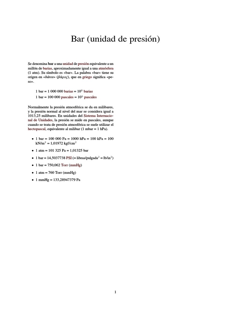 Bar (Unidad de Presión) | PDF | Pascal (Unidad) | Infografia
