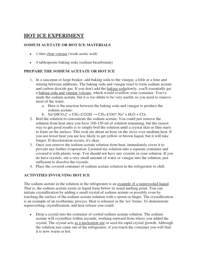 Hot Ice Experiment | PDF | Sodium Bicarbonate | Crystallization