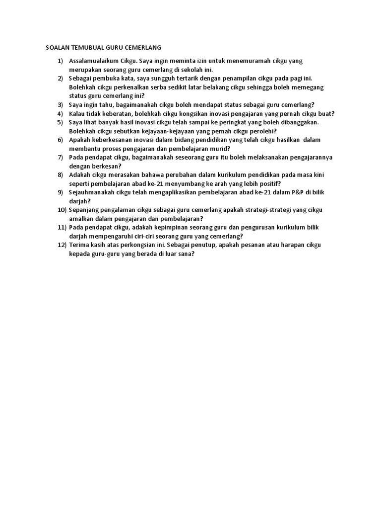 Soalan Temubual Guru Cemerlang | PDF