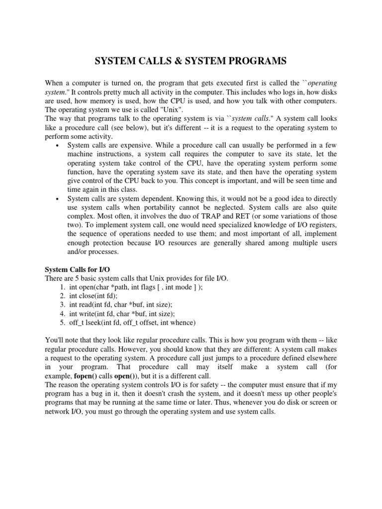 System Calls And System Programs Pdf Operating System Computer Program 