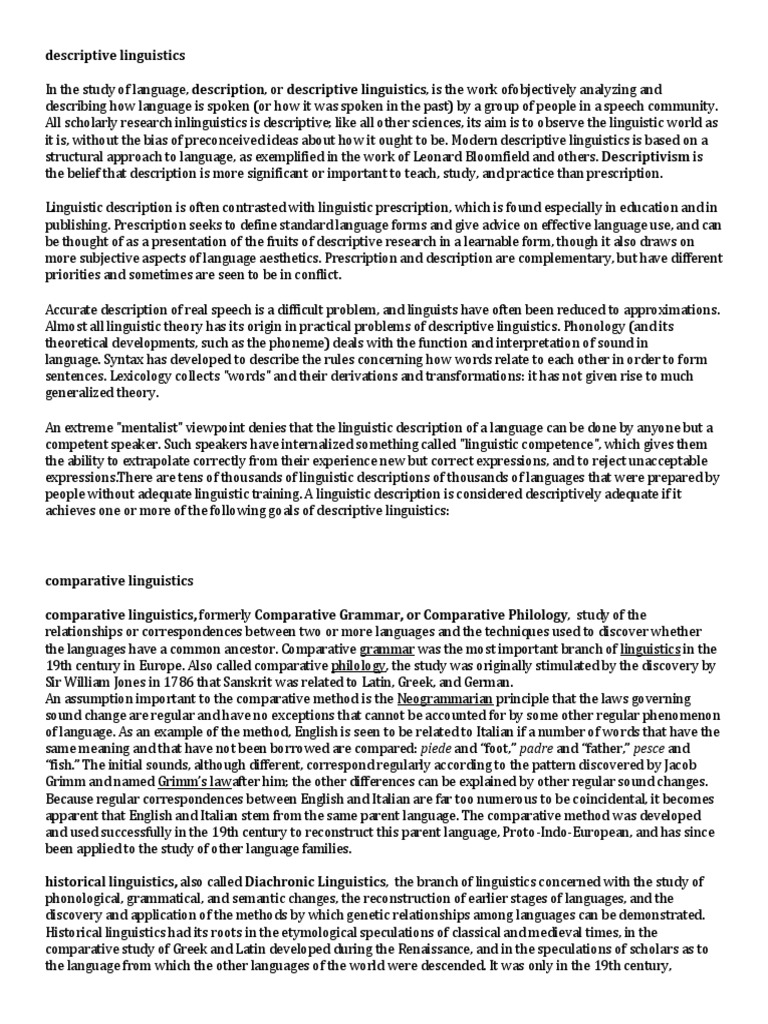 Descriptive Linguistics Pdf Anthropology Linguistics