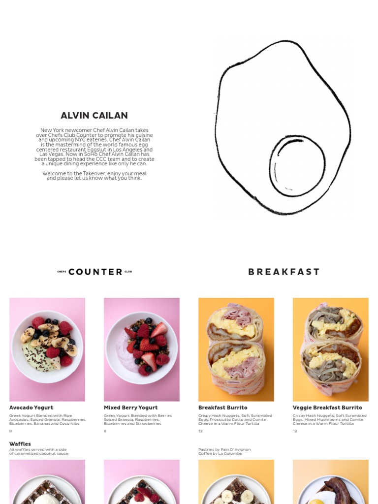 Chefs Club Counter Breakfast Menu From Alvin Cailan | PDF