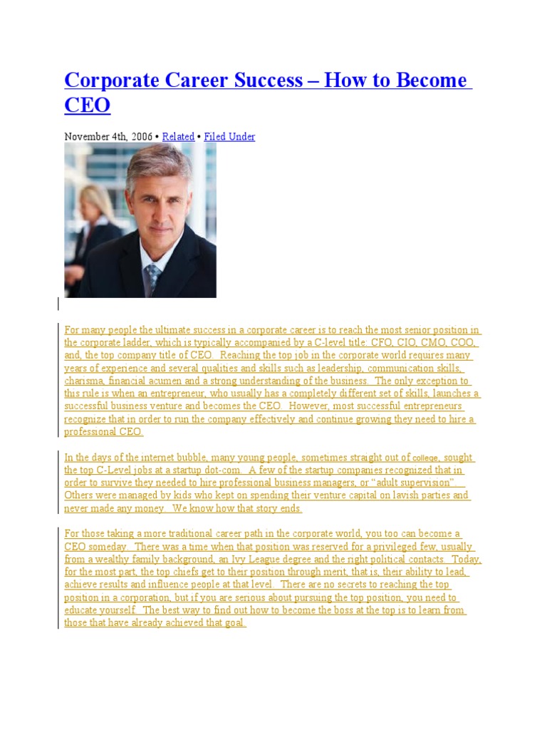 How to Become a CEO: Career Guide | PDF | Chief Financial Officer ...