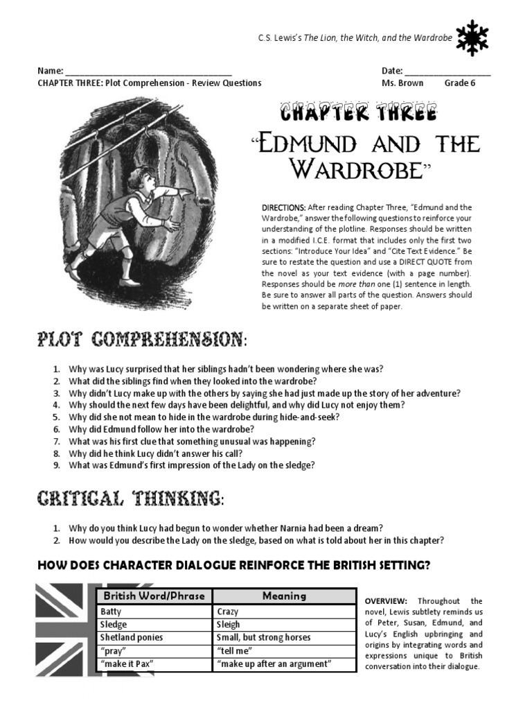The Lion The Witch and The Wardrobe - Chapter 3 - Review Questions PDF ...