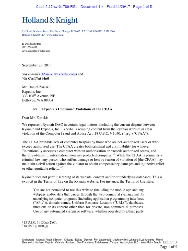 Ryanair vs. Expedia, Cease & Desist Letter | PDF | Websites | Computing