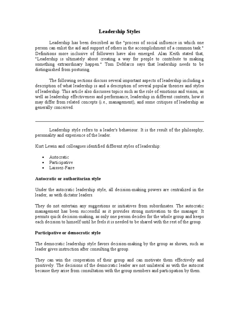 Leadership Styles | PDF | Leadership | Action (Philosophy)