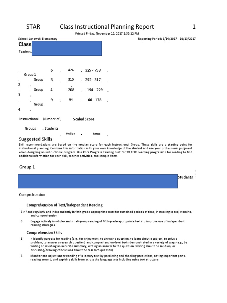 Class Instructional Planning Report | PDF | Reading Comprehension ...