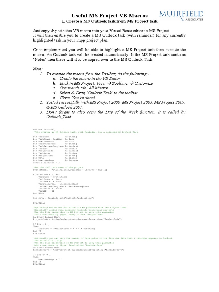 VB Macro - Outlook Task v1.00 | PDF | Computer Programming | Computing