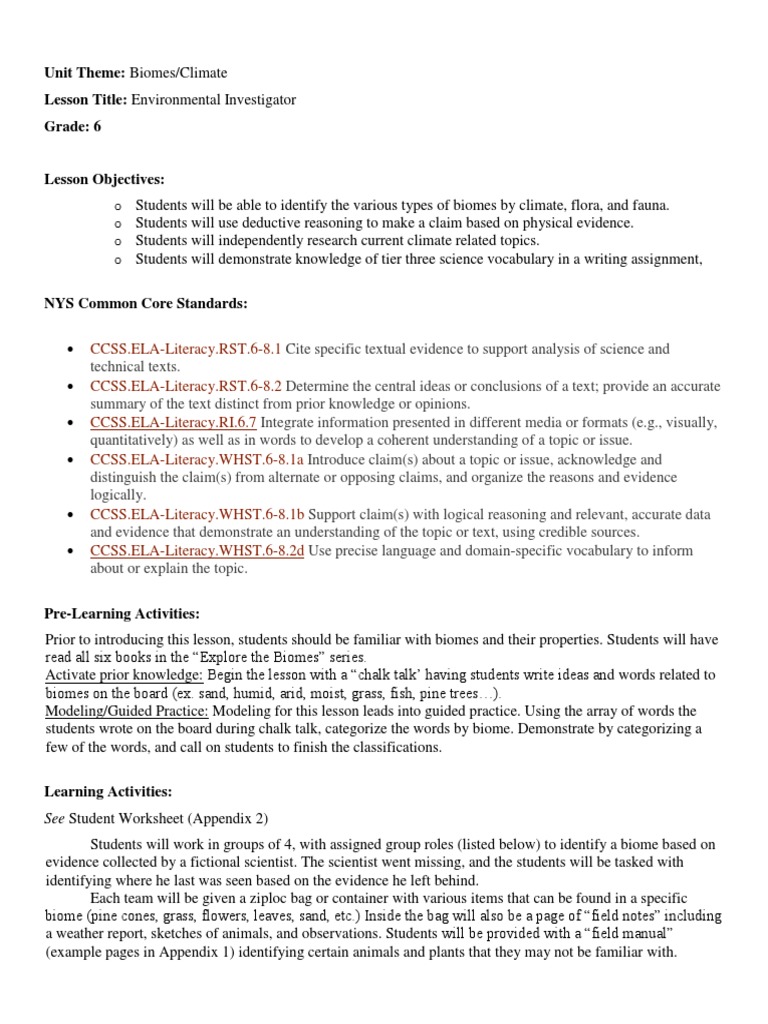 Grade 6 Biomes Lesson Segment | Download Free PDF | Reason ...