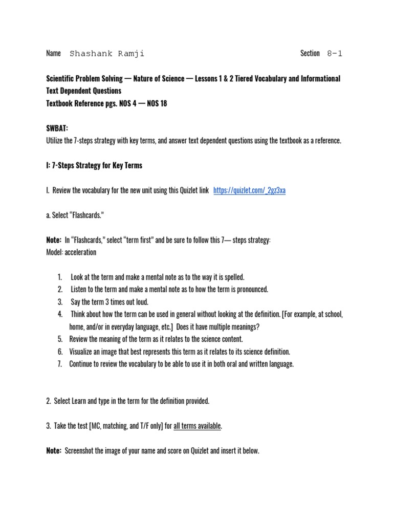 My Scientific Problem Solving Lessons 1 2 | PDF | Scientific Method ...