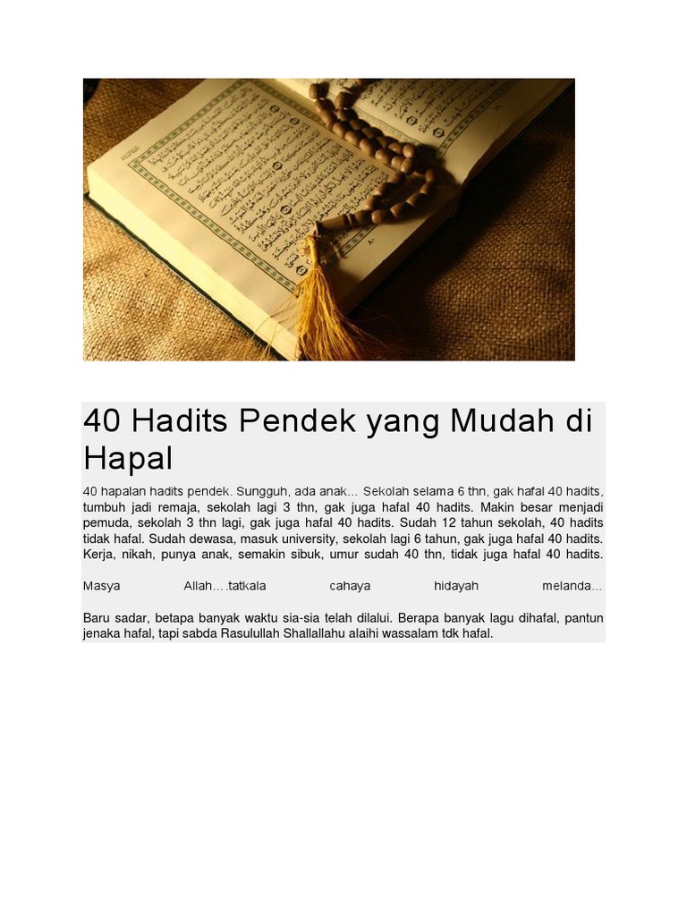 40 Hadits Pendek Yang Mudah Di Hapal | PDF | Muhammad | Para Nabi dan ...